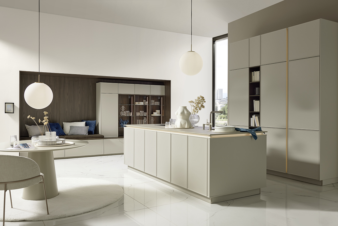 Handleless kitchen with island in greige | Nolte Küchen