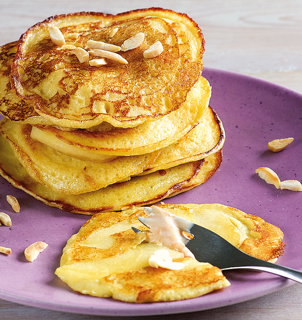 Apple quark blini with sea buckthorn cream